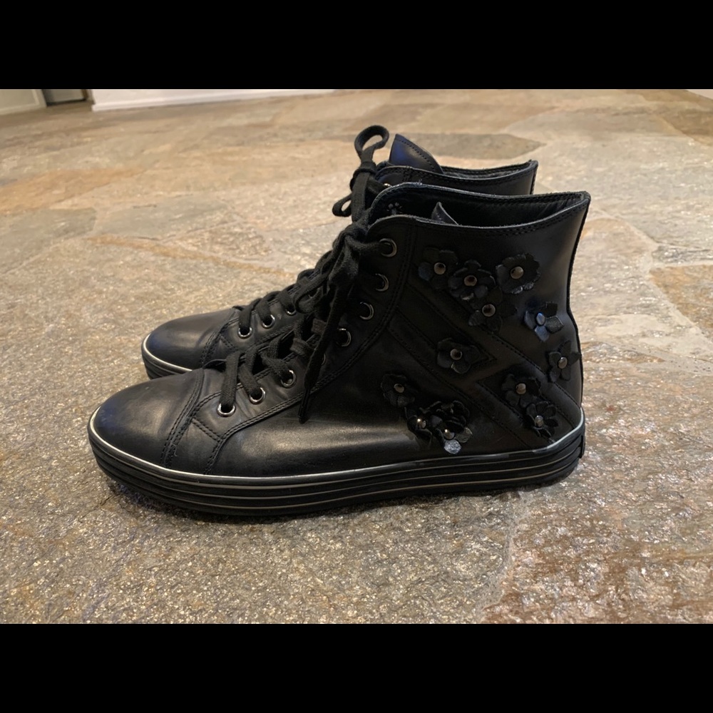 Hogan Rebel High Top Sneakers With Leather Flowers - Gem